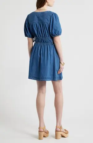 Treasure & Bond Cotton Chambray Mini Dress - Medium Wash