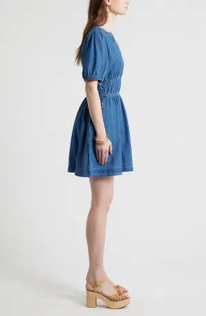 Treasure & Bond Cotton Chambray Mini Dress - Medium Wash