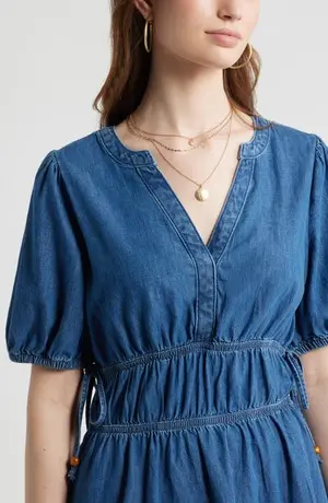 Treasure & Bond Cotton Chambray Mini Dress - Medium Wash