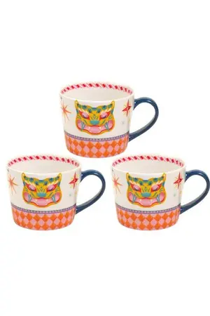 ZSA ZSA ZSU Luohu Porcelain Tiger Mug 12 Oz Set Of 3 - Blue