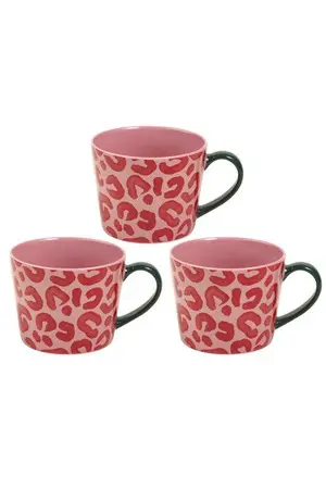 ZSA ZSA ZSU Luohu Porcelain Animal Print Mug 12 Oz Set Of 3 - Pink