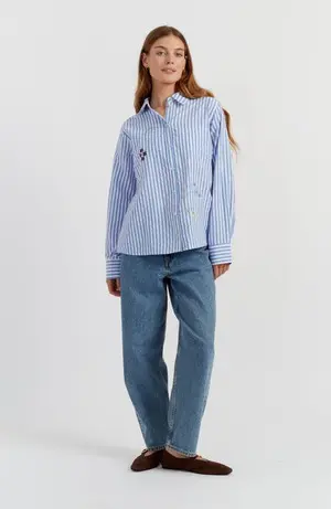 Chinti & Parker Cotton Oxford Striped Floral Shirt