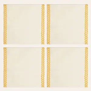ZSA ZSA ZSU Nilufer Rick Rack Embroidered 100% Linen Napkin Set Of 4 - Beige