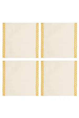 ZSA ZSA ZSU Nilufer Rick Rack Embroidered 100% Linen Napkin Set Of 4 - Beige