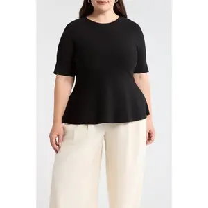 Nordstrom Short Sleeve Peplum Sweater - Black
