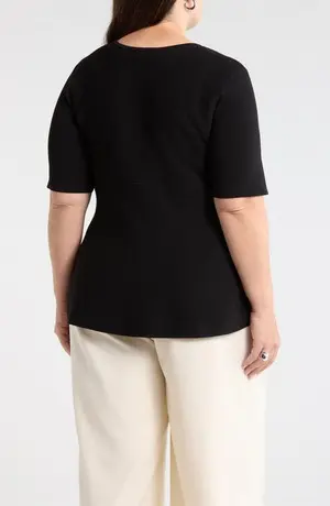 Nordstrom Short Sleeve Peplum Sweater - Black