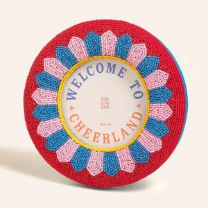 ZSA ZSA ZSU Dadri Round Decorative Beaded Wood Frame Cheerland 7 - Red