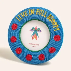 ZSA ZSA ZSU Dadri Round Decorative Beaded Wood Frame Bloom 7 - Blue