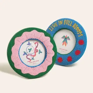 ZSA ZSA ZSU Dadri Round Decorative Beaded Wood Frame Bloom 7