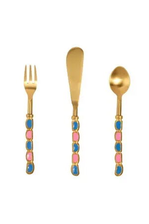 ZSA ZSA ZSU Rampur Stainless Steel Dessert Flatware Set Of 3 - Gold