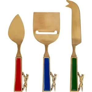 ZSA ZSA ZSU Rampur Steel Cheese Serving Set Cheerland Set Of 3 - Gold
