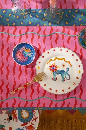 ZSA ZSA ZSU Nilufer Digital Printed Embroidered 100% Cotton Placemat 14x20