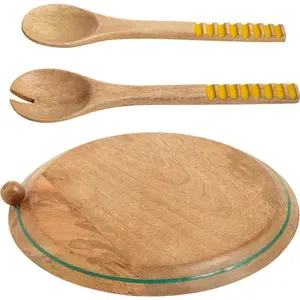 ZSA ZSA ZSU Lakri Mango Wood Salad Spoon & Serving Board Set Of 2 - Brown
