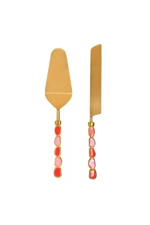 ZSA ZSA ZSU Rampur Steel Cake Serving Set Maximalist Set Of 2 - Gold