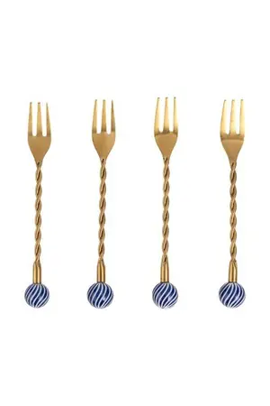 ZSA ZSA ZSU Rampur Steel Dessert Fork Set Cheerland Set Of 4 - Gold