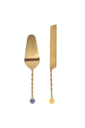 ZSA ZSA ZSU Rampur Steel Cake Serving Set Cheerland Set Of 2 - Gold
