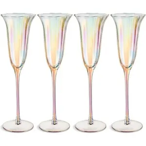 ZSA ZSA ZSU Loess Optical Glass Champagne Flute 5 Oz Set Of 4 - Clear