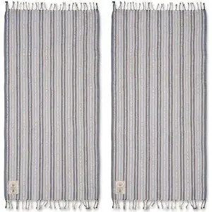ZSA ZSA ZSU Baklan Fringed Yarn Dyed Striped 100% Cotton Peshtemal Set Of 2 - Blue