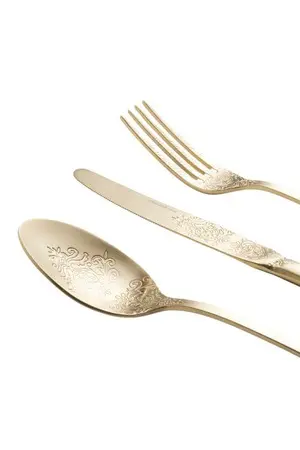 ZSA ZSA ZSU Dume Patterned Stainless Steel Dinner Fork Set Of 4 - Champagne