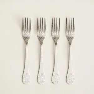 ZSA ZSA ZSU Dume Patterned Stainless Steel Dinner Fork Set Of 4 - Silver
