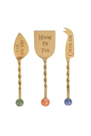 ZSA ZSA ZSU Rampur Set Of 3 Steel Cheese Serving Cheerland - Gold