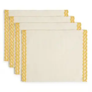 ZSA ZSA ZSU Nilufer Rick Rack Embroidered 100% Linen Placemat Set Of 4 - Beige