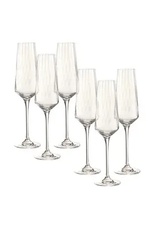 ZSA ZSA ZSU Poznan Optical Glass Champagne Flute 6 Oz Transparent Set Of 6 - Clear