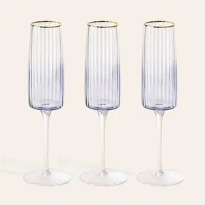 ZSA ZSA ZSU Ribbed Champagne Flute Glass 8 Oz Set Of 3 - Clear