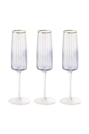 ZSA ZSA ZSU Ribbed Champagne Flute Glass 8 Oz Set Of 3 - Clear