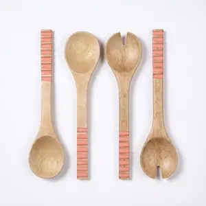 ZSA ZSA ZSU Lakri Mango Wood Salad Serving Spoon Set Of 2 - Gold