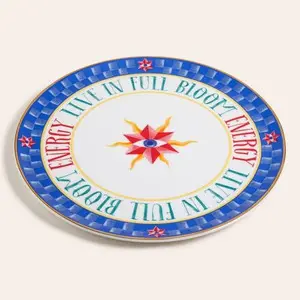 ZSA ZSA ZSU Lublin Gold Rim Porcelain Pizza Plate Bloom 13 - Blue