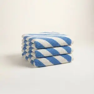 ZSA ZSA ZSU Ornaz Yarn Dyed Biased 100% Cotton Face Towel Set Of 3 - Blue