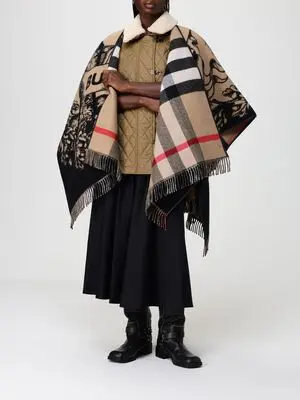 Burberry Quilted Cotton Cape With Shearling Collar - Beige