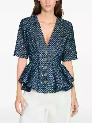 Sandro Sequin-embellished Peplum Top - Blue