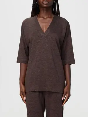 KANGRA Linen Knitwear V-neck Top - Coffee