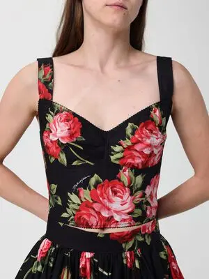 Dolce & Gabbana Floral Cotton Blend Corset Top - Black