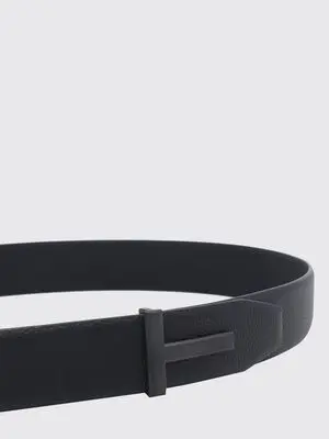 TOM FORD Reversible Pebbled Leather Monogram Buckle Belt - Black