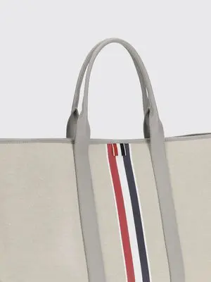 Thom Browne Canvas Bag With Calfskin Leather Details - Grey