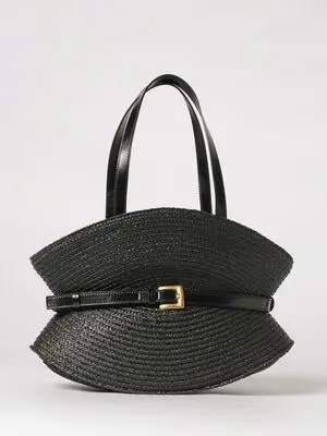 Balmain Shuffle Raffia And Leather Bag - Black