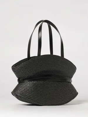 Balmain Shuffle Raffia And Leather Bag - Black