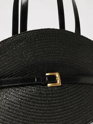 Balmain Shuffle Raffia And Leather Bag - Black