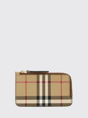 Burberry Check Coated Cotton And Leather Flat Card Holder - Brown