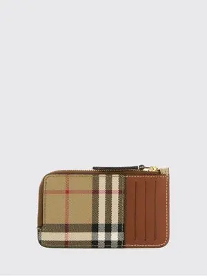 Burberry Check Coated Cotton And Leather Flat Card Holder - Brown