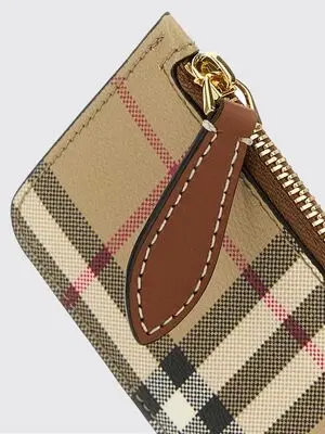 Burberry Check Coated Cotton And Leather Flat Card Holder - Brown