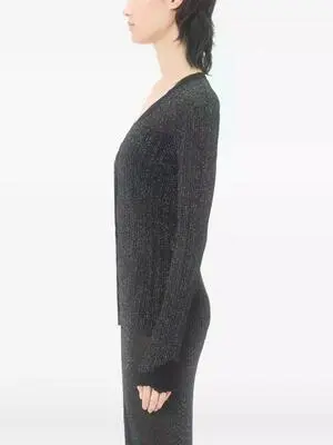 Valentino Garavani Lurex Knit Cardigan With Lace Trim - Black