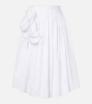 Simone Rocha Floral-appliqué Cotton Poplin Midi Skirt - White
