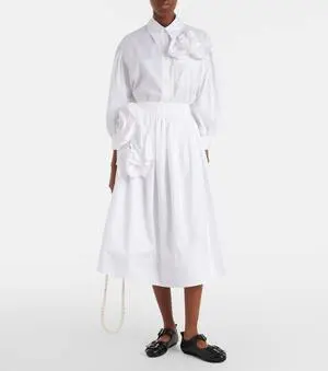 Simone Rocha Floral-appliqué Cotton Poplin Midi Skirt - White
