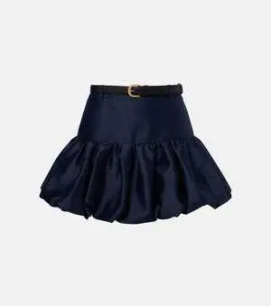SELF-PORTRAIT Belted Taffeta Miniskirt - Blue