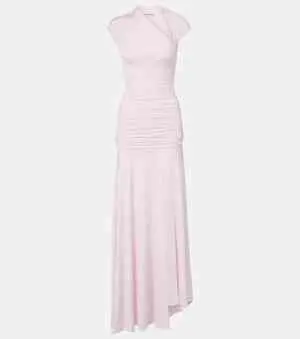 SELF-PORTRAIT Ruched Asymmetric Maxi Dress - Pink