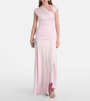 SELF-PORTRAIT Ruched Asymmetric Maxi Dress - Pink